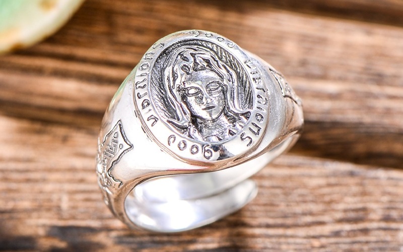 Virgin Mary Ring Retro Sterling Silver Band - Cukari
