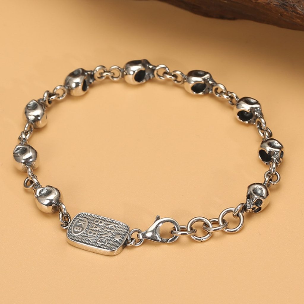 Gothic Skull Motif Men's Sterling Thai Silver Bracelet